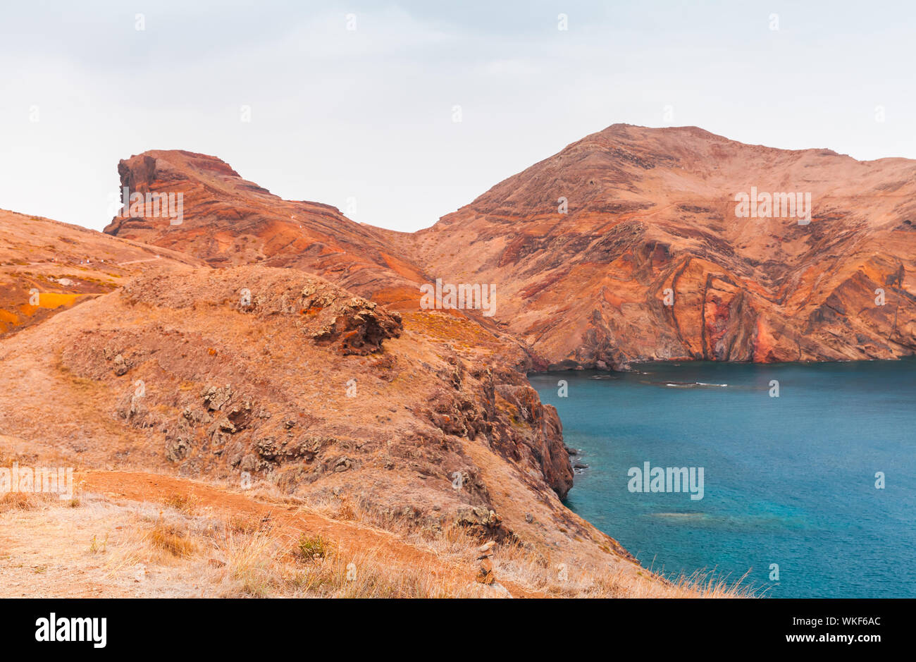 Landscape with red rocks of Ponta de Sao Lourenco, Madeira island ...