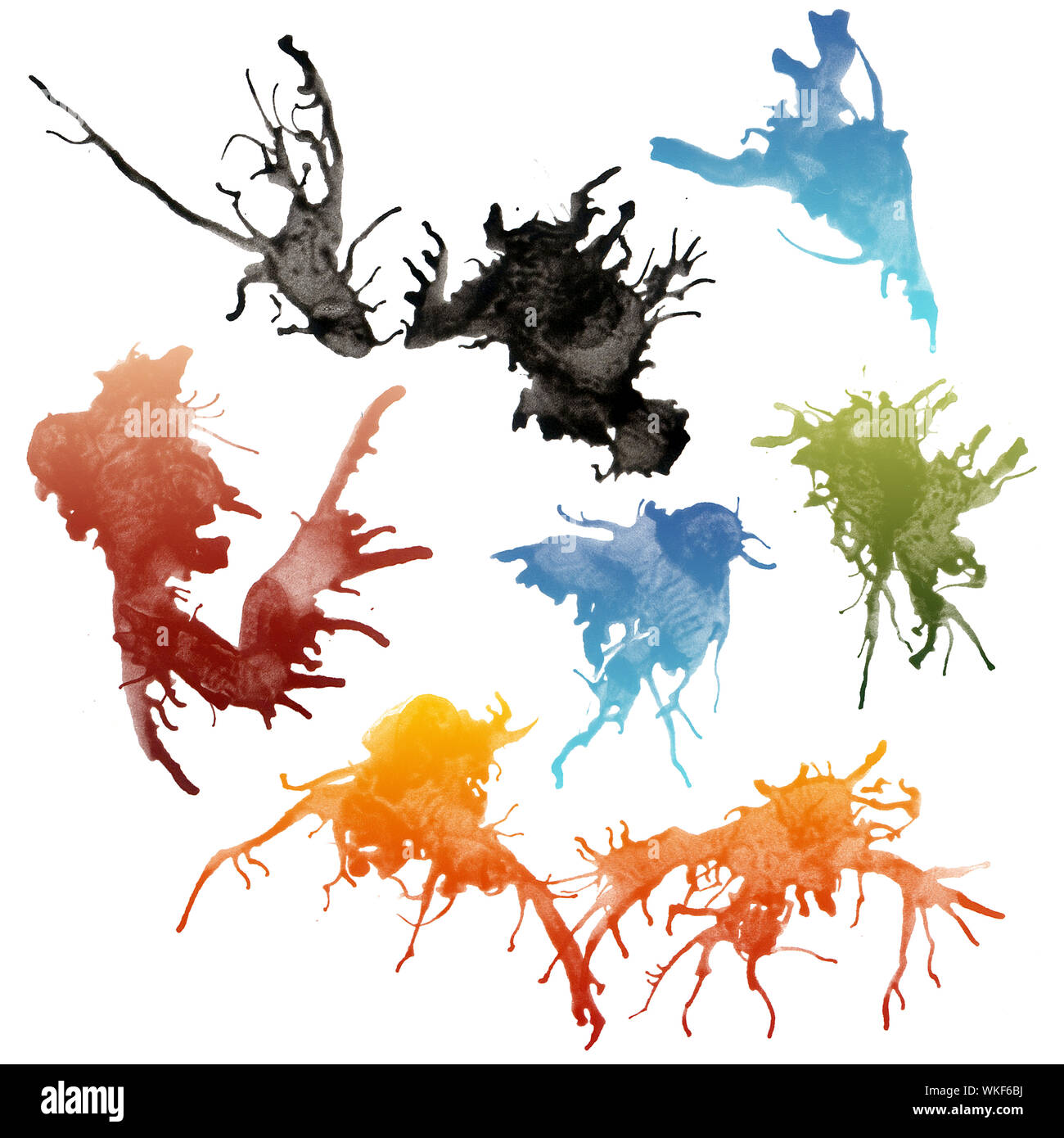 Colorful bright ink splashes on white background Stock Photo - Alamy