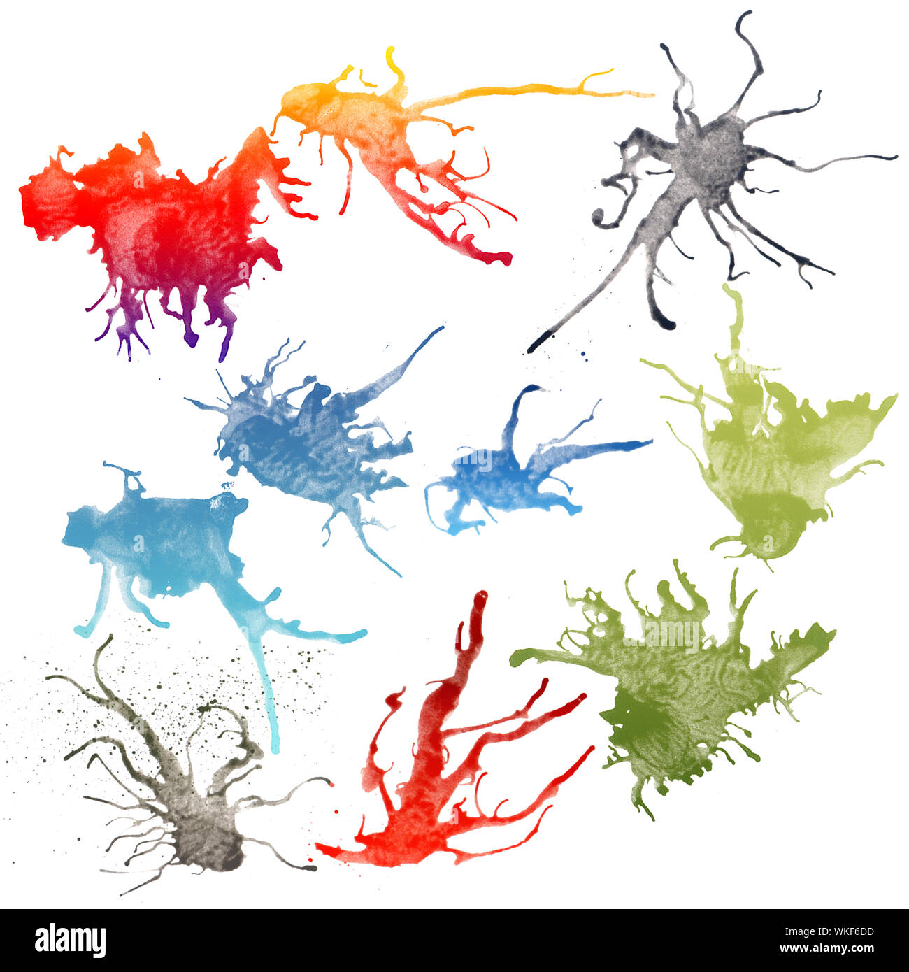 Colorful bright ink splashes on white background Stock Photo - Alamy