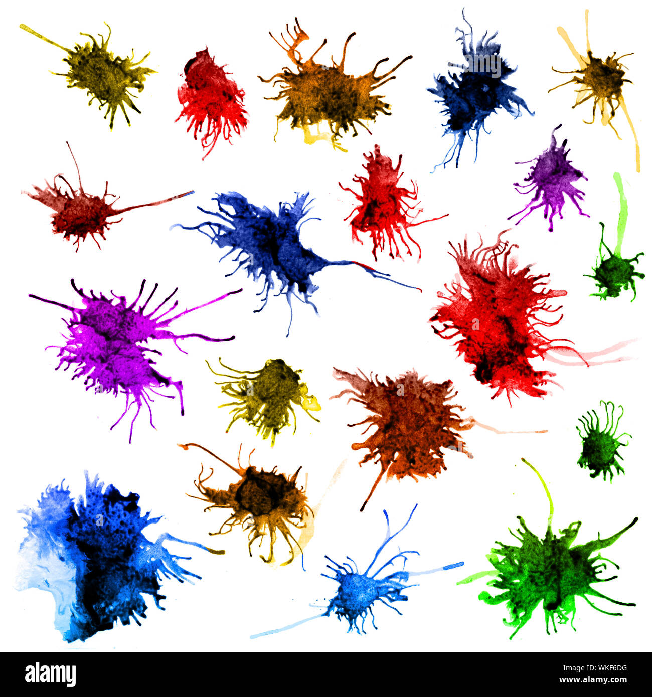 Colorful bright ink splashes on white background Stock Photo - Alamy