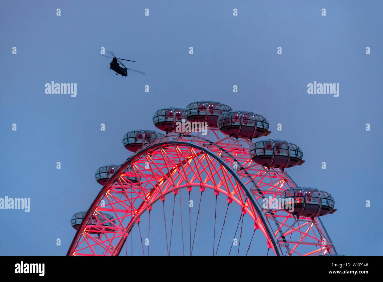 Royal Air Force Boeing Chinook transport helicopter flying over the ...