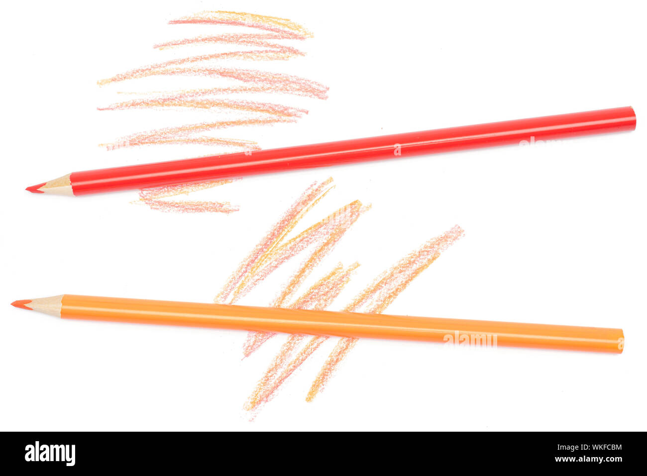Group of two whole colored pencil with two scratches flatlay isolated ...