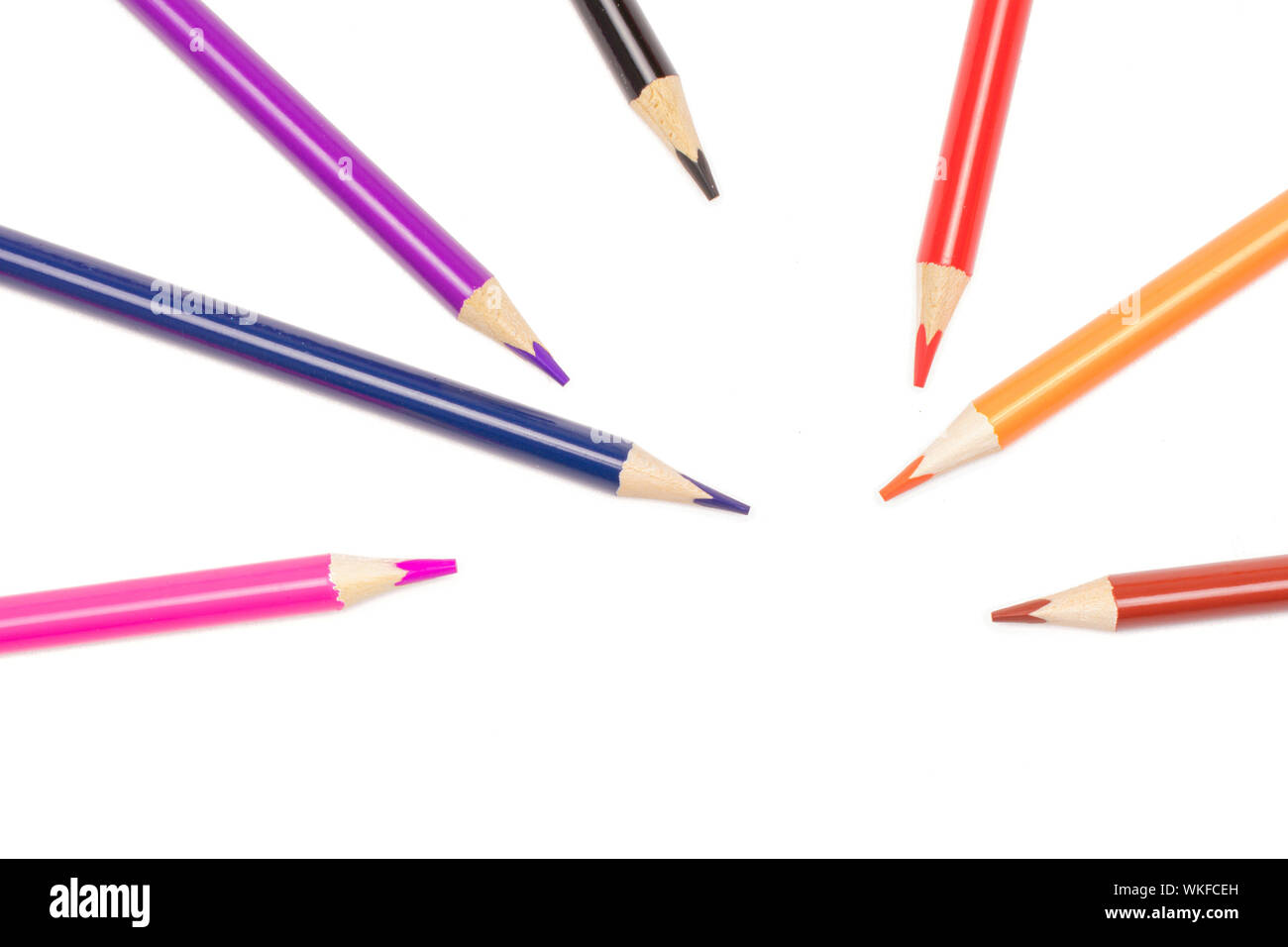 Group of seven whole colored pencil flatlay isolated on white ...