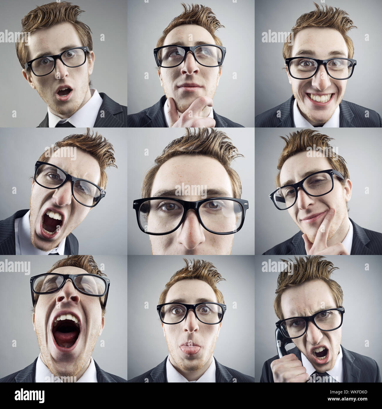 Portraits of a nerd businessman. Various images in a collage Stock ...