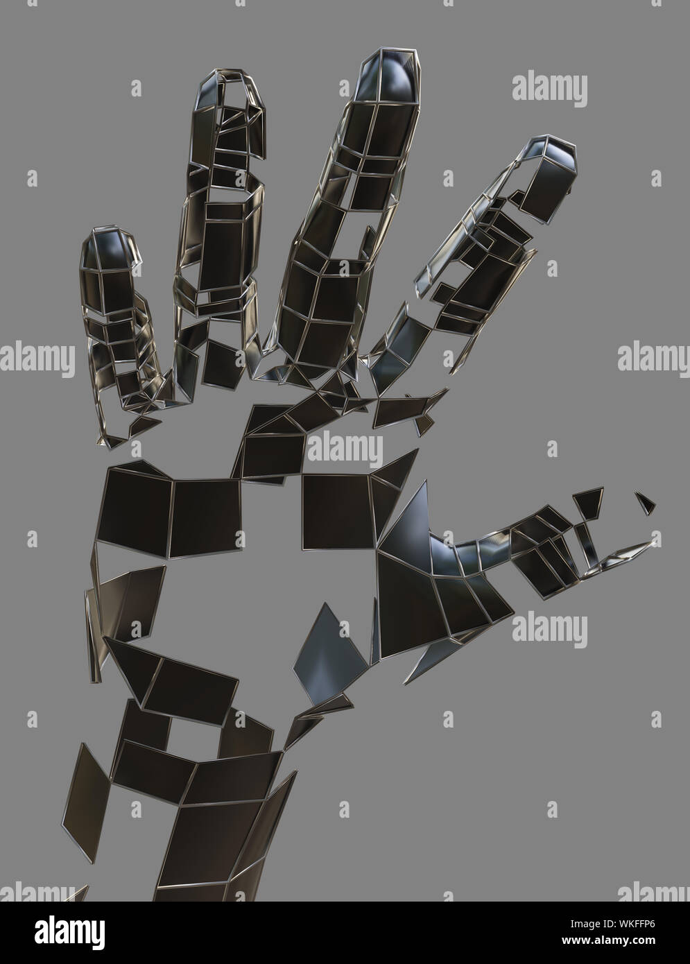 Abstract robot hand. Metal hand on grey background. 3D illustration ...