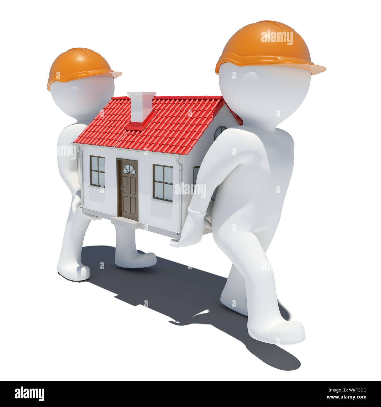 Two 3d human carry small house. Isolated white background Stock Photo ...