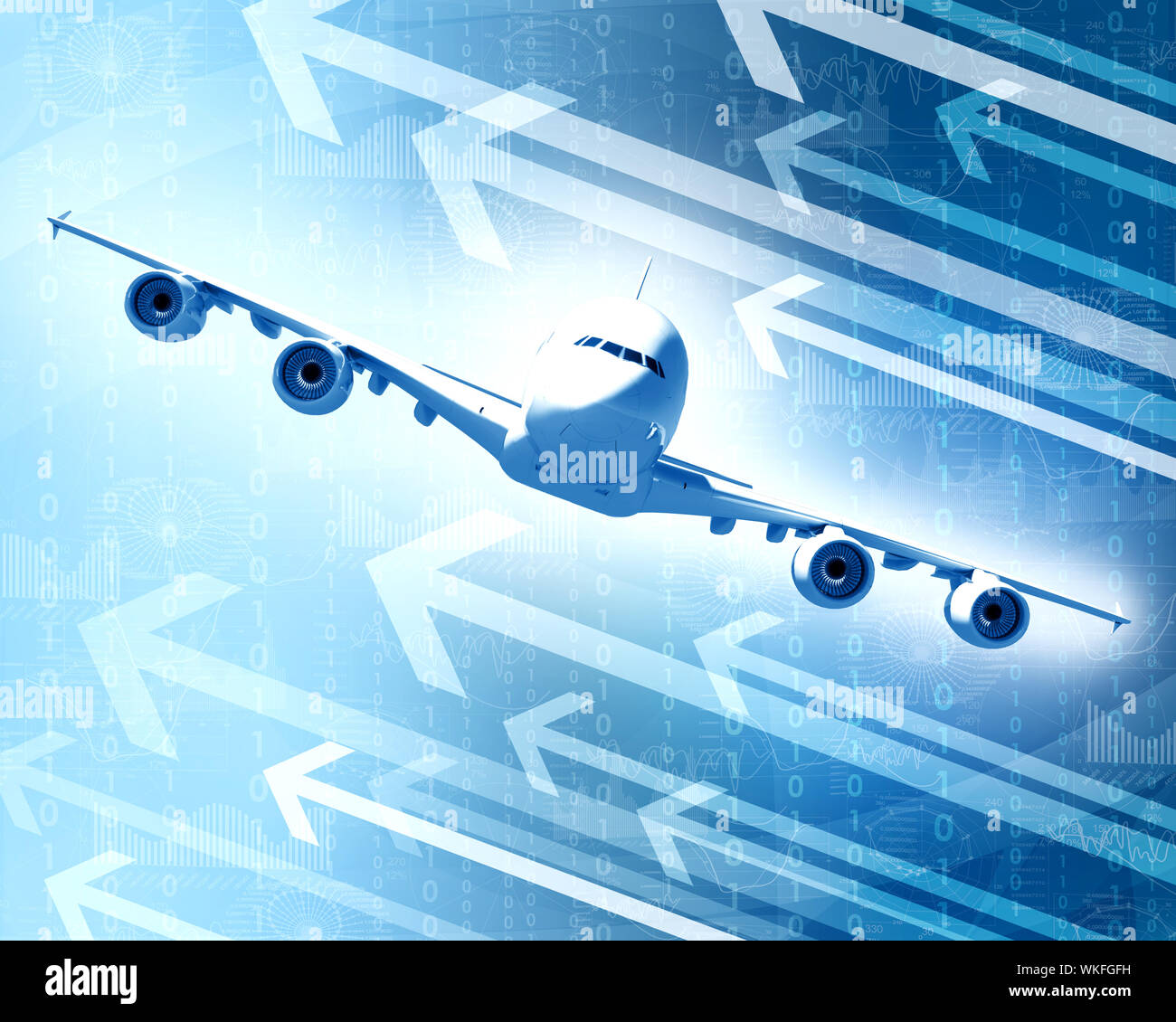 Airplane with the background of graphs and arrows. Concept growth in ...