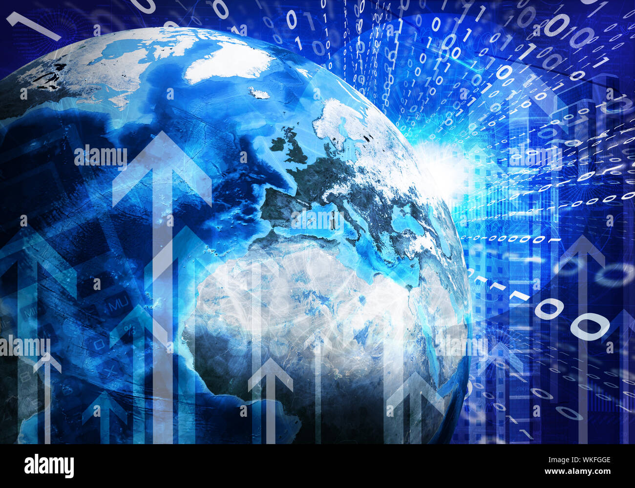 Glowing figures and Earth. Hi-tech technological background. Elements of this image are ...