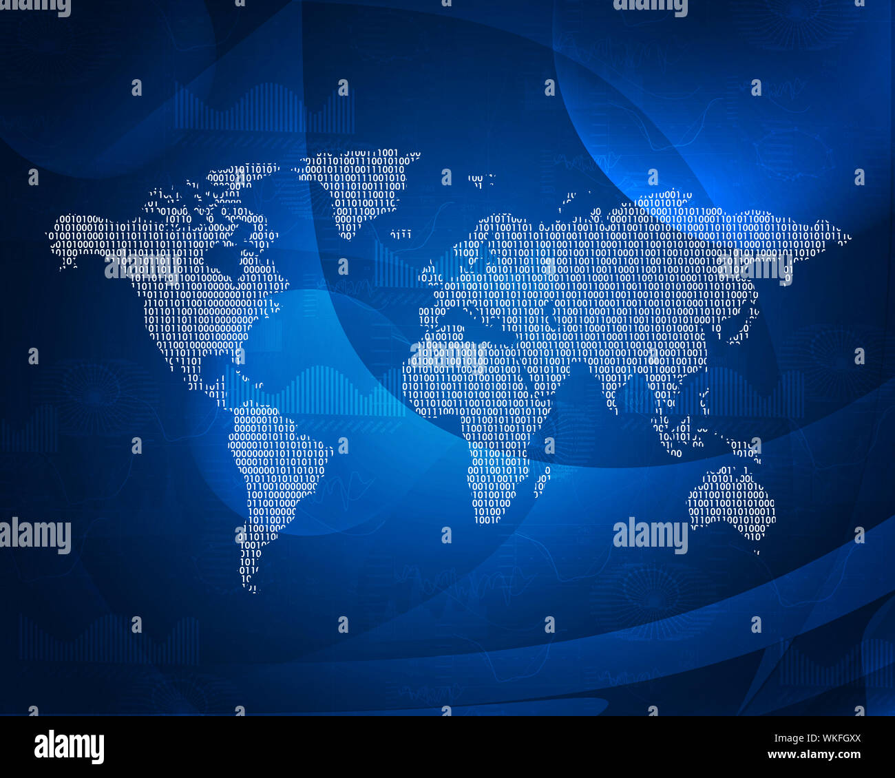 Glowing figures and world map. Hi-tech technological background Stock ...