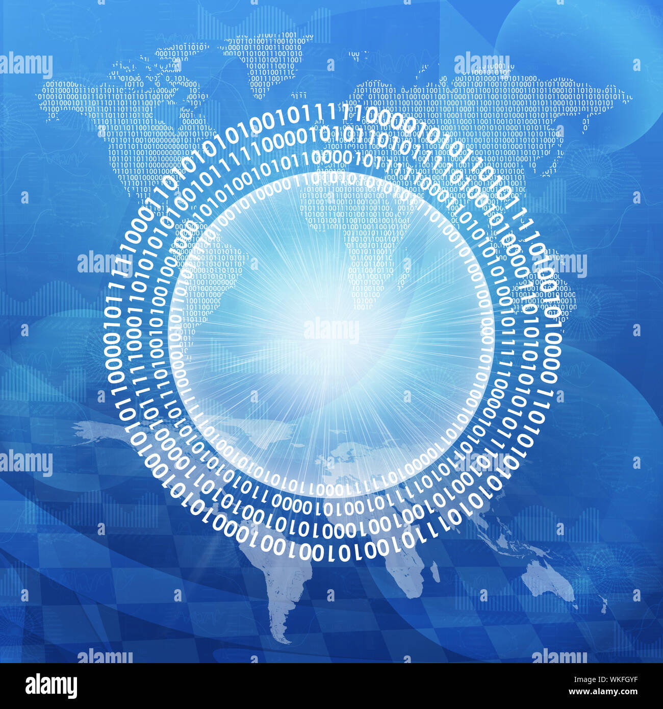 Glowing figures and world map. Hi-tech technological background Stock Photo - Alamy