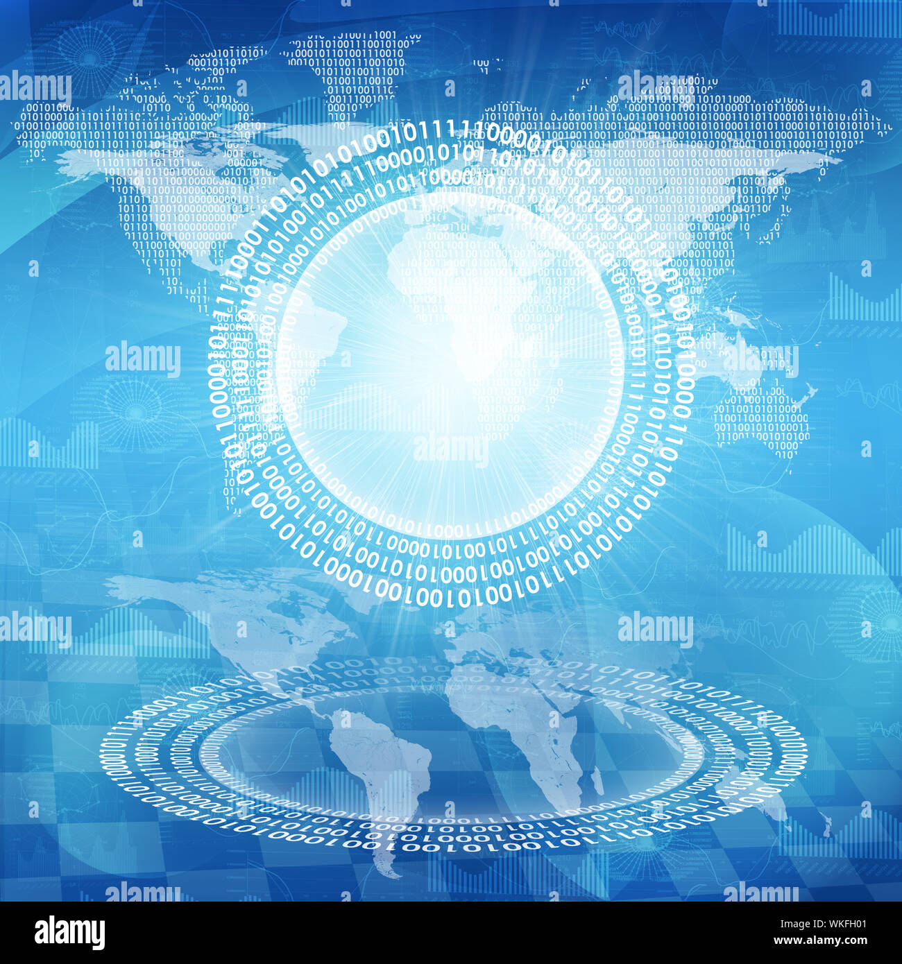 Glowing figures and world map. Hi-tech technological background Stock Photo - Alamy