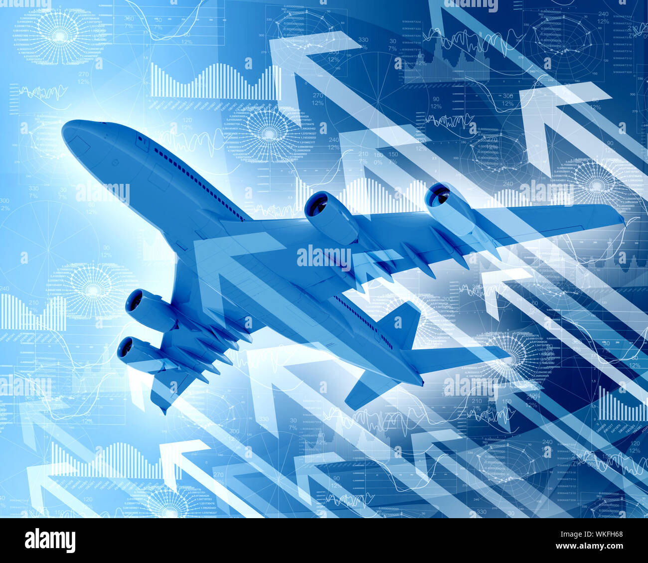 Airplane with the background of graphs and arrows. Concept growth in ...