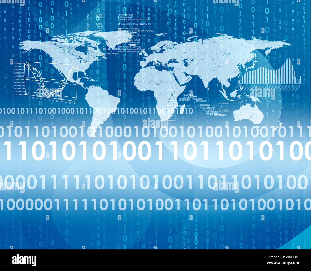 Glowing figures and world map. Hi-tech technological background Stock Photo - Alamy