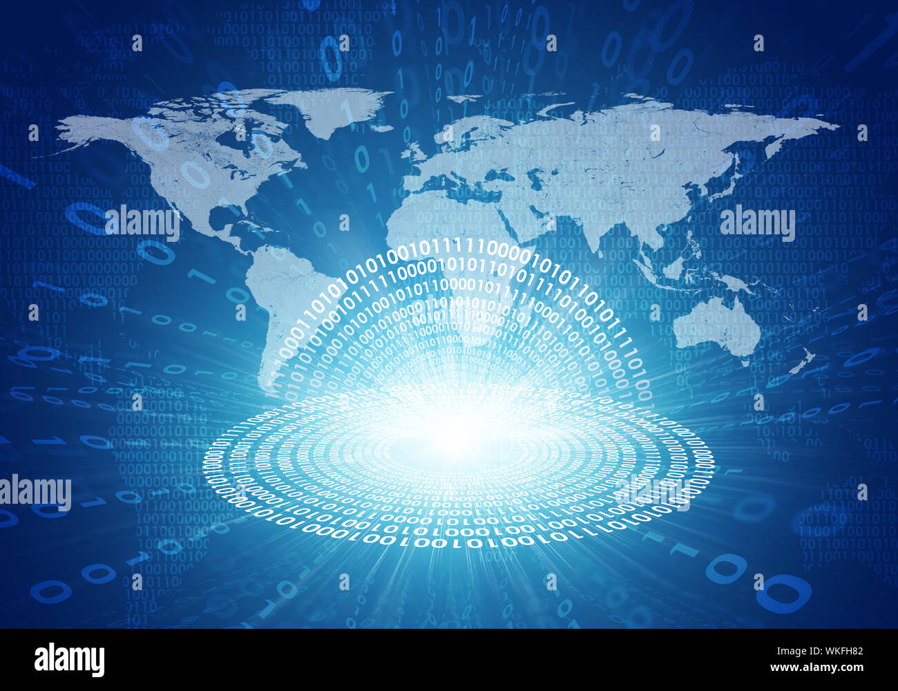 Glowing figures and world map. Hi-tech technological background Stock Photo - Alamy