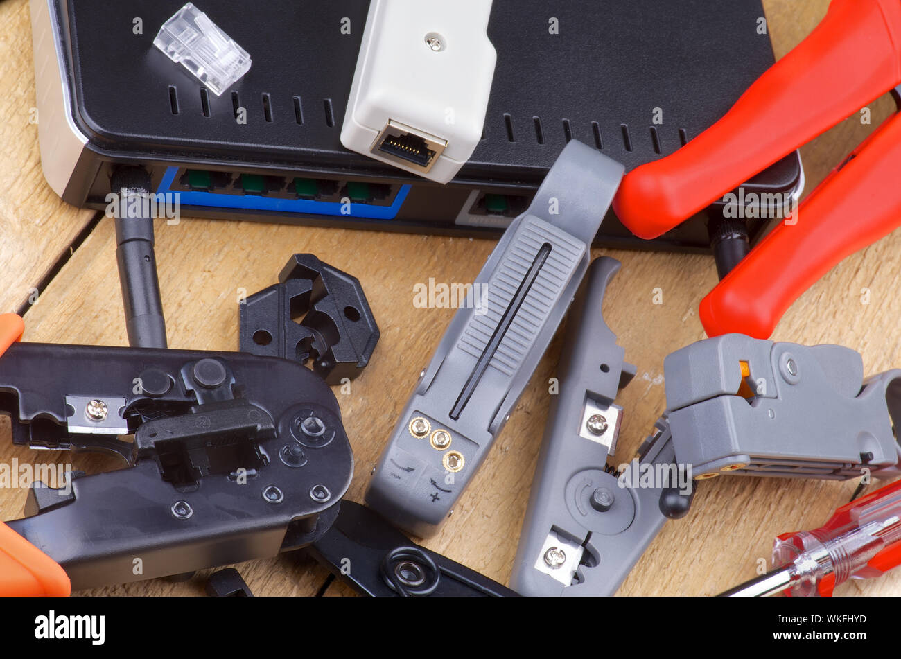 Arrangement of Computer Network Tools for Crimping, Cutting and ...