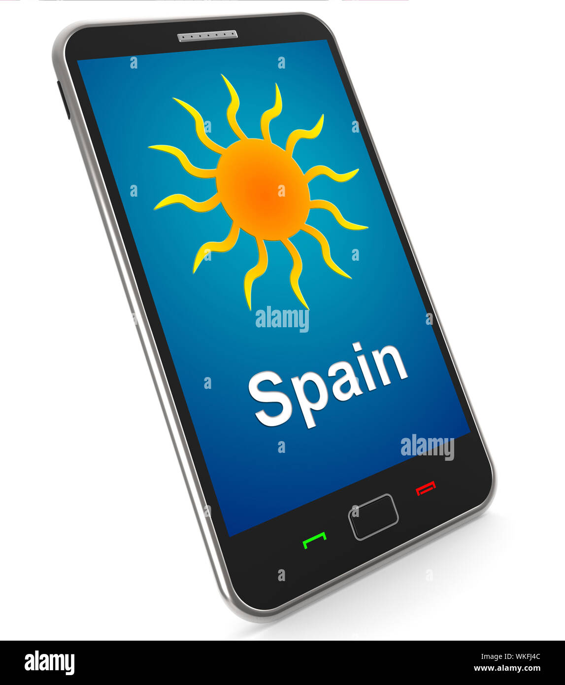 Spain On Mobile Meaning Holidays And Sunny Weather Stock Photo - Alamy