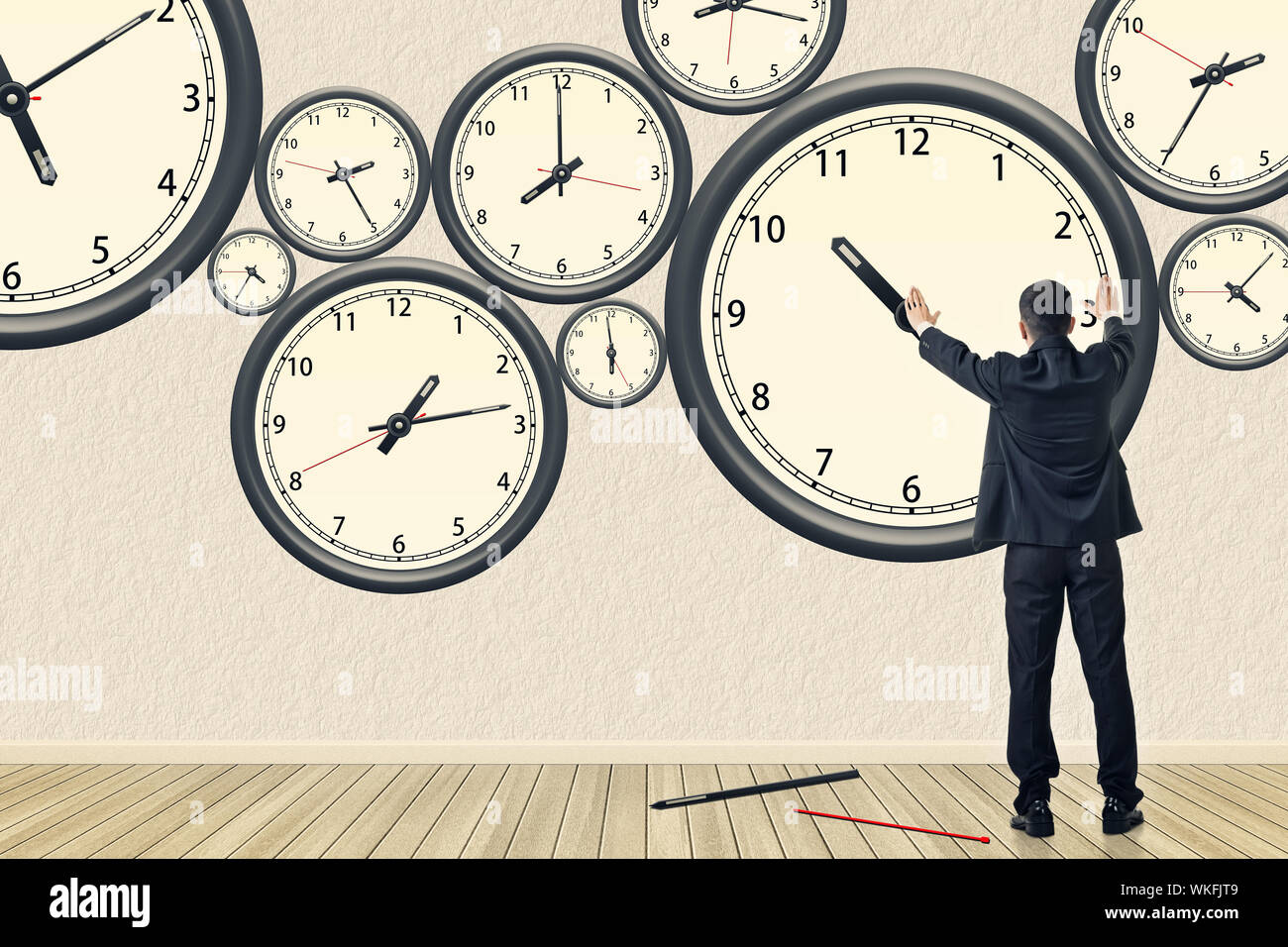Asian business repair the clock, concept of time management, rebuild ...