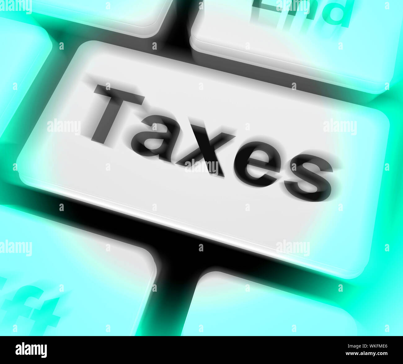 Taxes Keyboard Showing Tax Or Taxation Stock Photo - Alamy