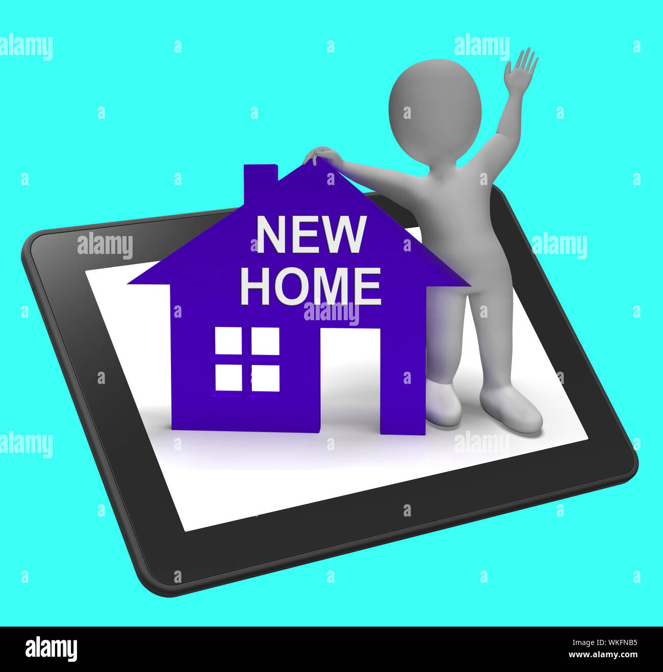 New Home House Tablet Showing Buying Property And Moving In Stock Photo ...