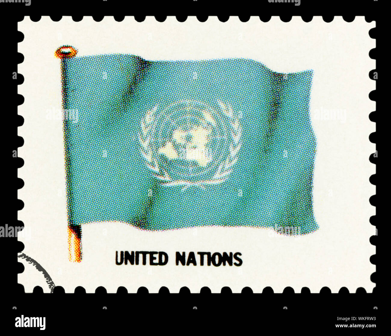 UNITED NATIONS FLAG - Postage Stamp isolated on black background Stock ...
