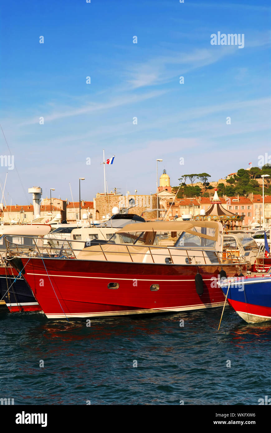Luxury boats at the dock in St. Tropez in French Riviera Stock Photo ...