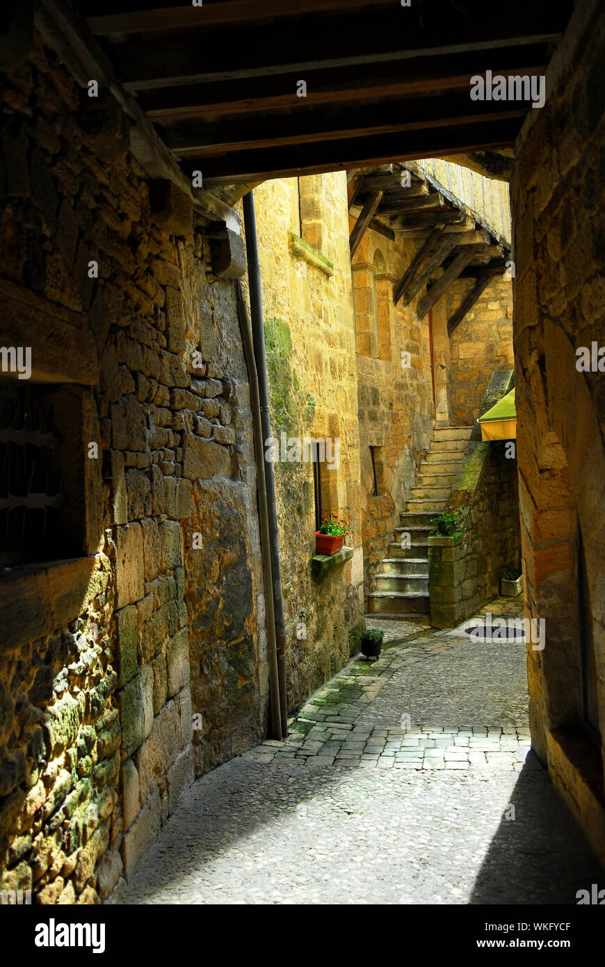 Detail of medieval architecture in historical town of Sarlat, France ...