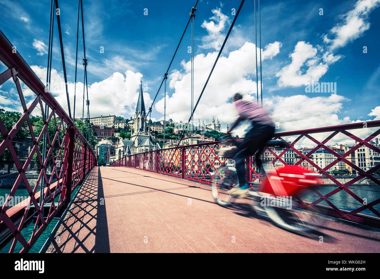 Bike on red footbridge hi-res stock photography and images - Alamy