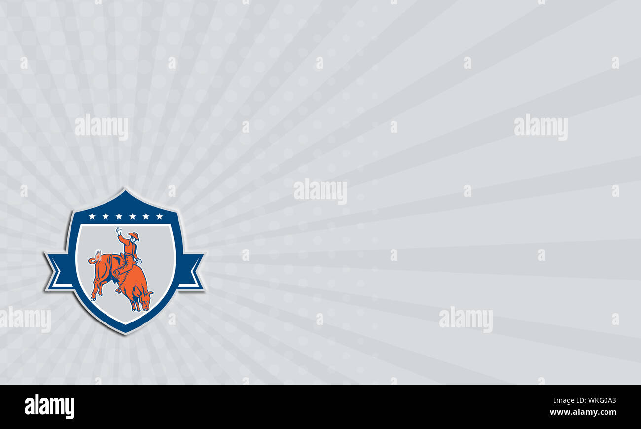 Business card showing illustration of rodeo cowboy riding bucking bull ...