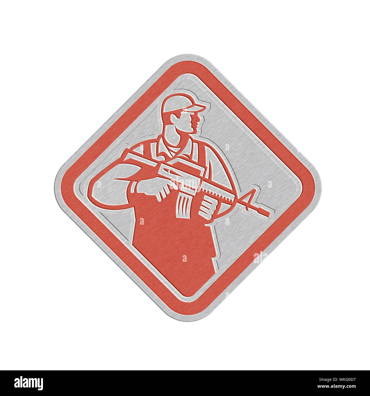 Metallic styled illustration of an soldier serviceman military holding ...