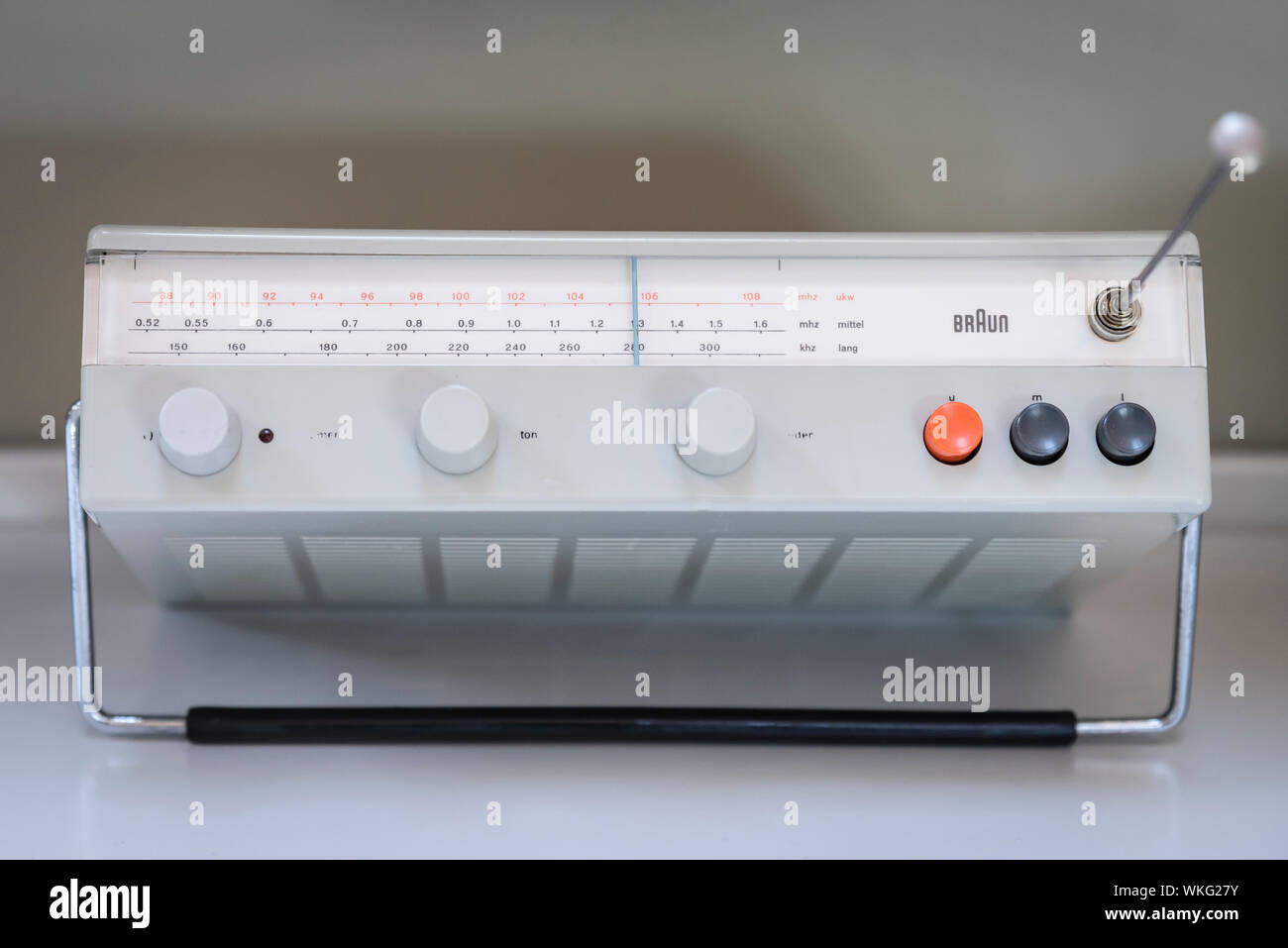 Iconic white 20c Braun portable radio T523 designed by Dieter Rams ...