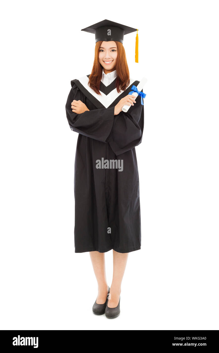 full length beautiful young graduation woman standing Stock Photo - Alamy