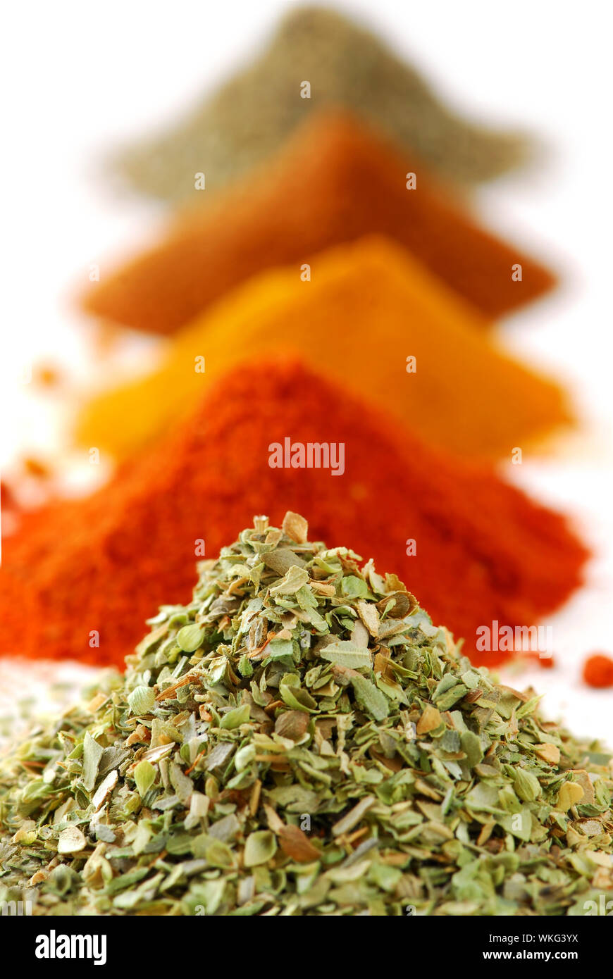Heaps of various ground spices on white background Stock Photo - Alamy