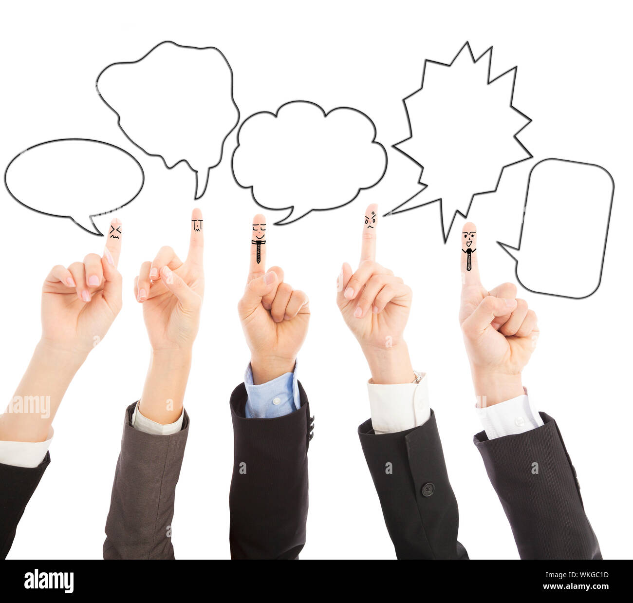 Painted facial expressions on the finger and dialogue form Stock Photo ...