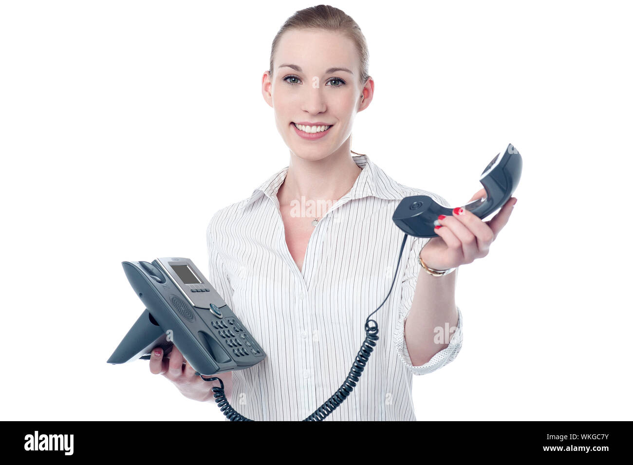 Employee posing phone receiver hi-res stock photography and images - Alamy