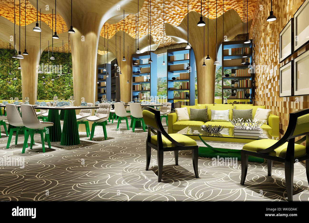 3d render cafe restaurant Stock Photo - Alamy