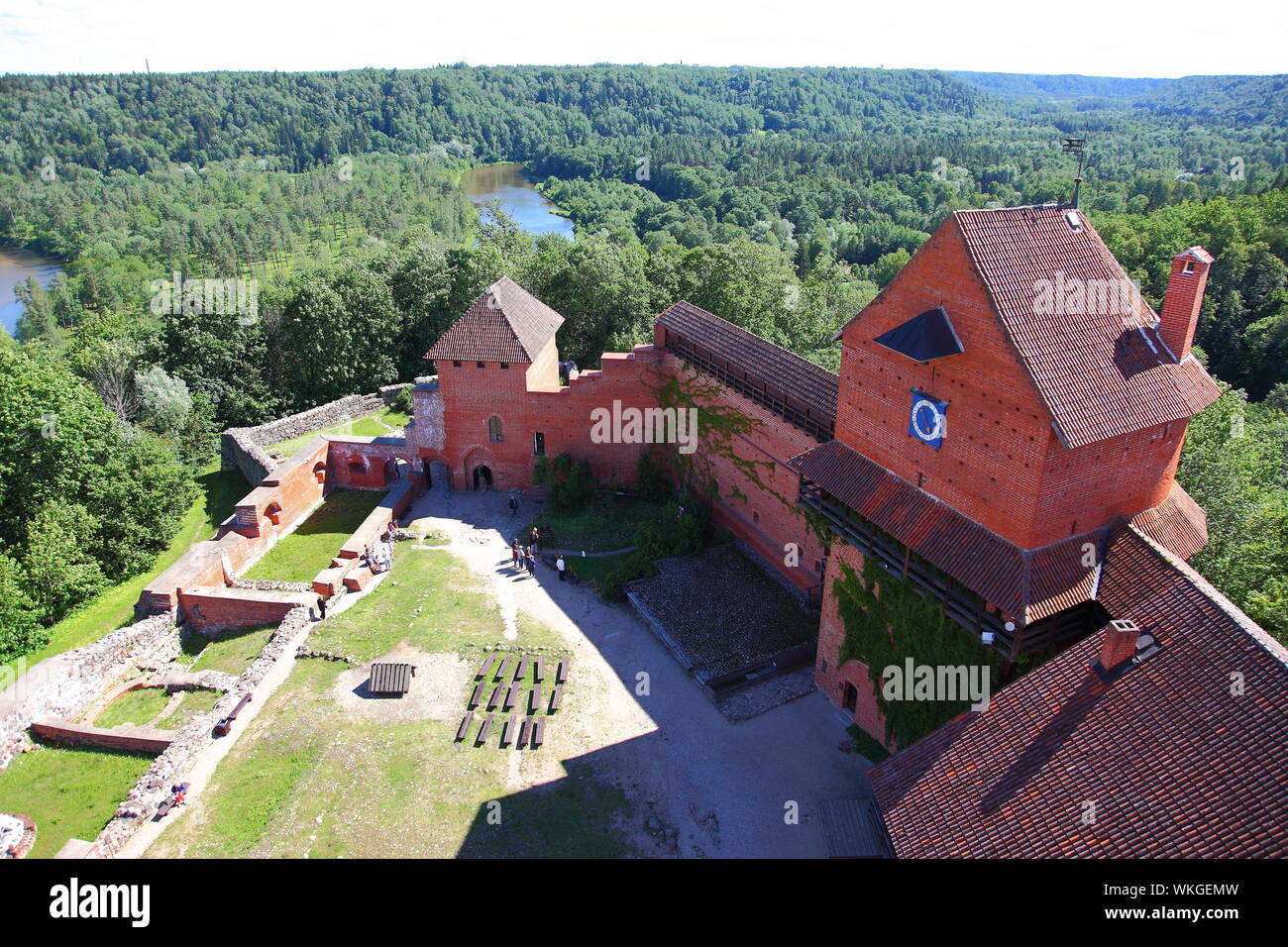 View of Turaida Castle from the top of Donjon Tower, in Turaida Museum ...