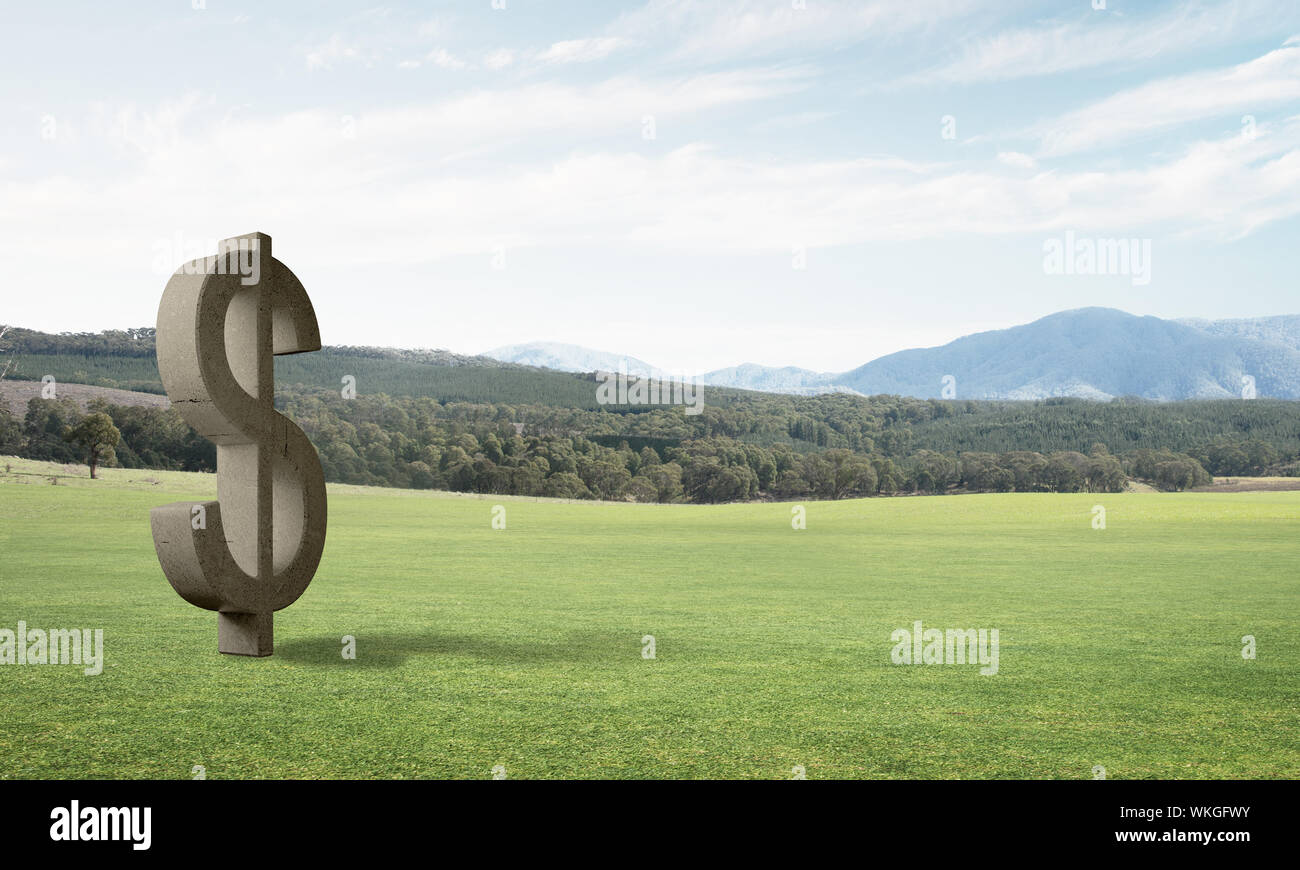 Stone dollar symbol on natural landscape as currency sign Stock Photo ...