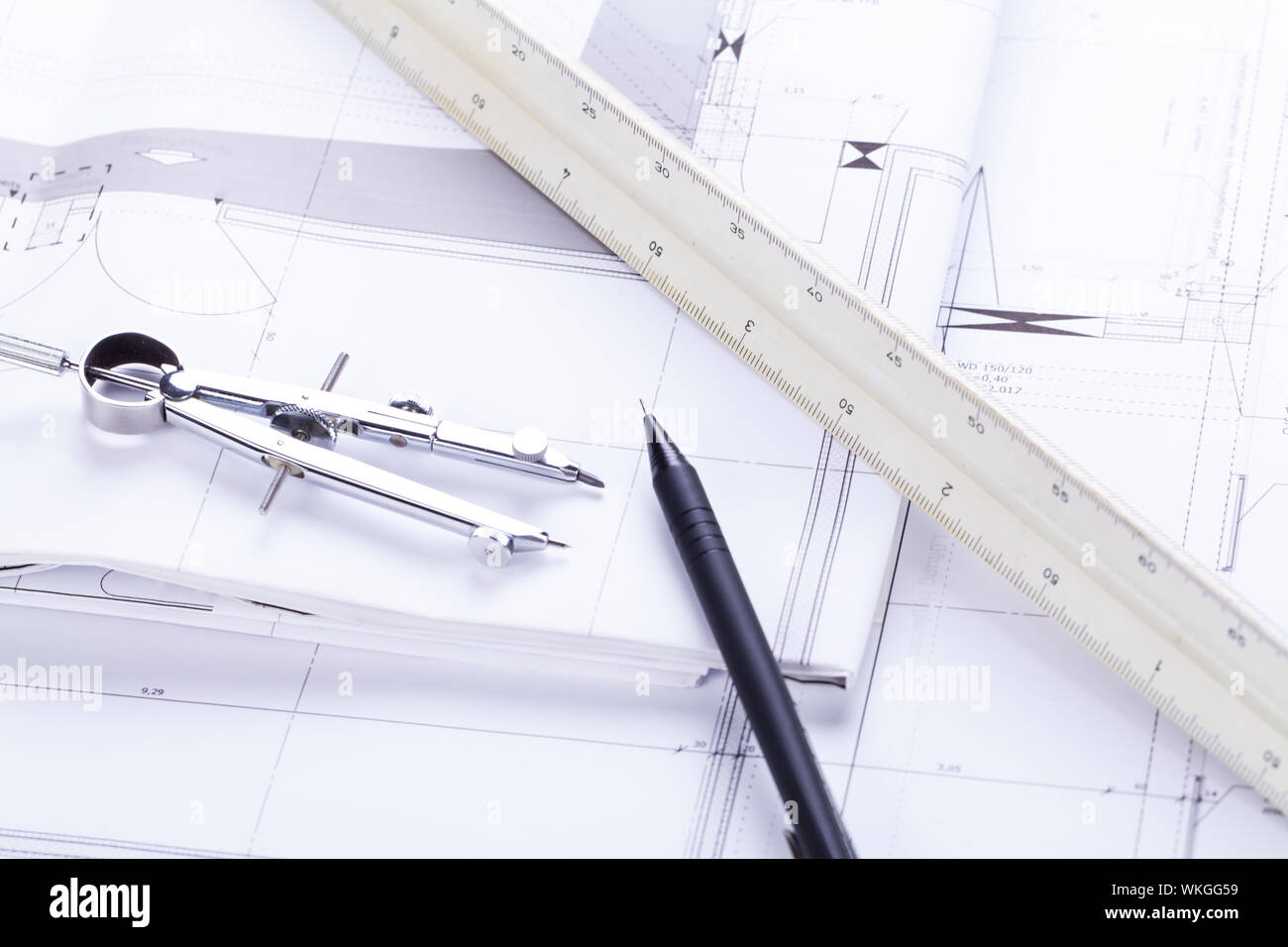 architect blueprints equipment objects workplace paper office Stock ...