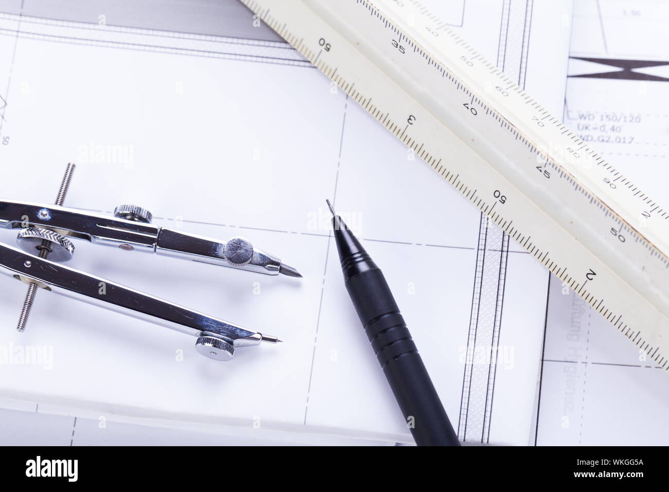 architect blueprints equipment objects workplace paper office Stock ...