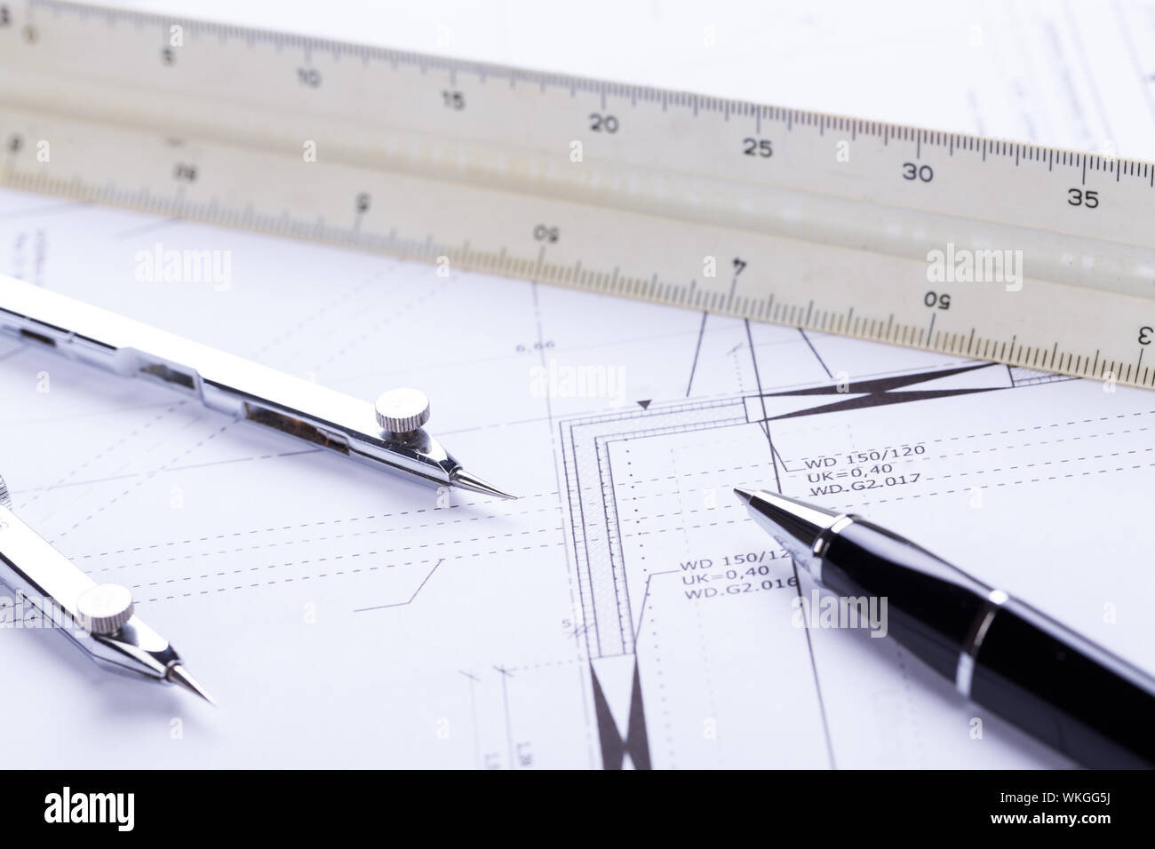 architect blueprints equipment objects workplace paper office Stock ...