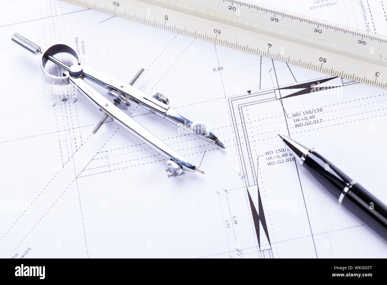 architect blueprints equipment objects workplace paper office Stock ...