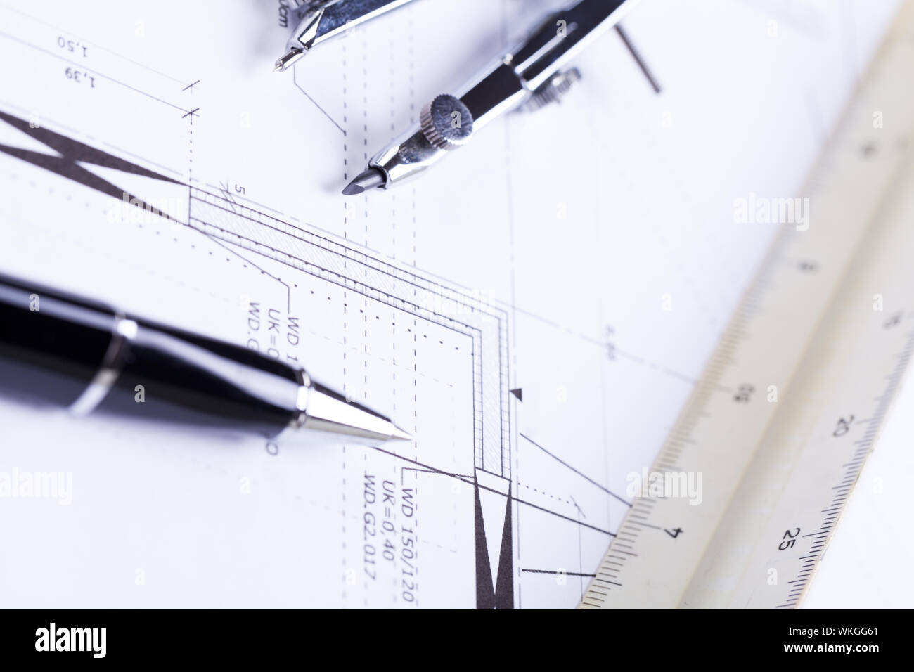 architect blueprints equipment objects workplace paper office Stock ...