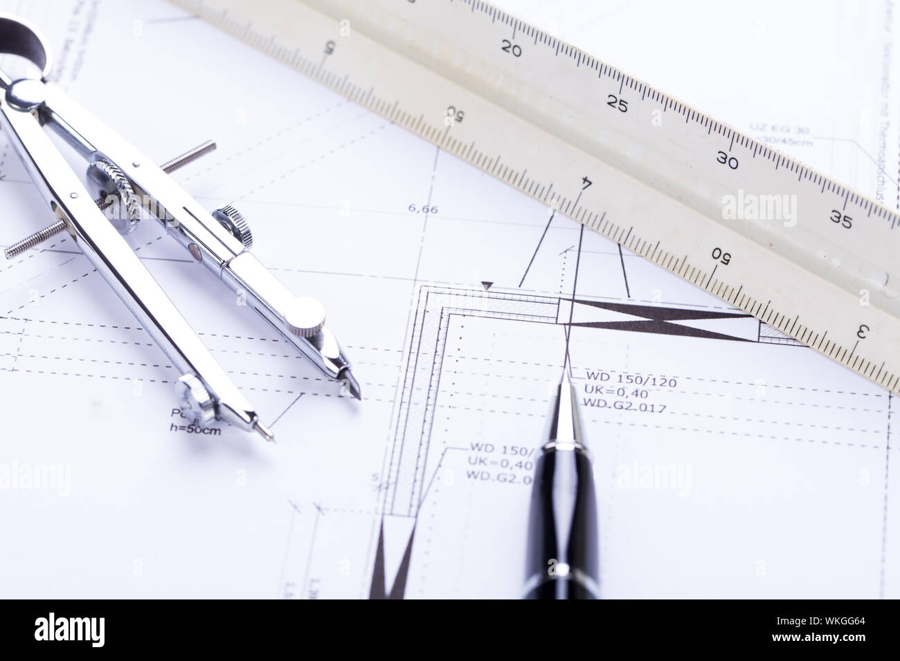 architect blueprints equipment objects workplace paper office Stock ...