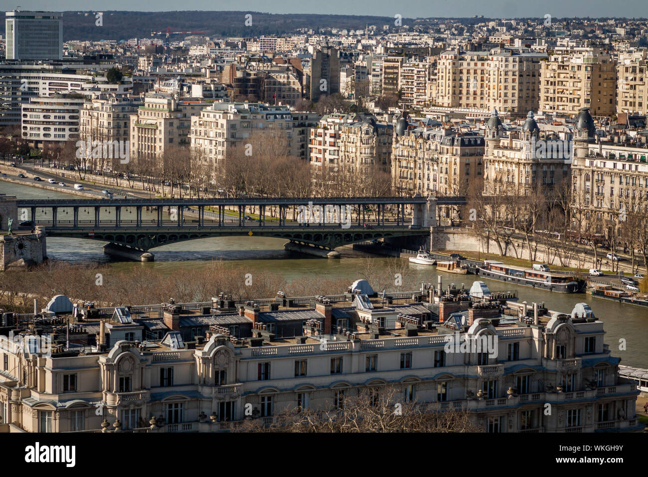 View over the rooftops of Paris, France with its streets of historical ...