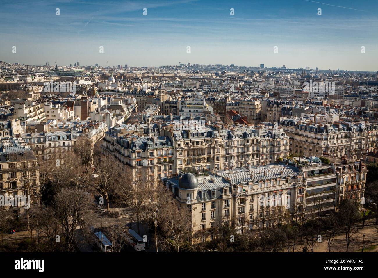 View over the rooftops of Paris, France with its streets of historical ...