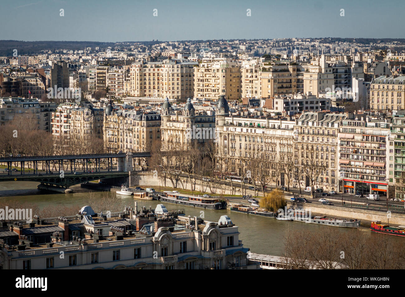 View over the rooftops of Paris, France with its streets of historical ...