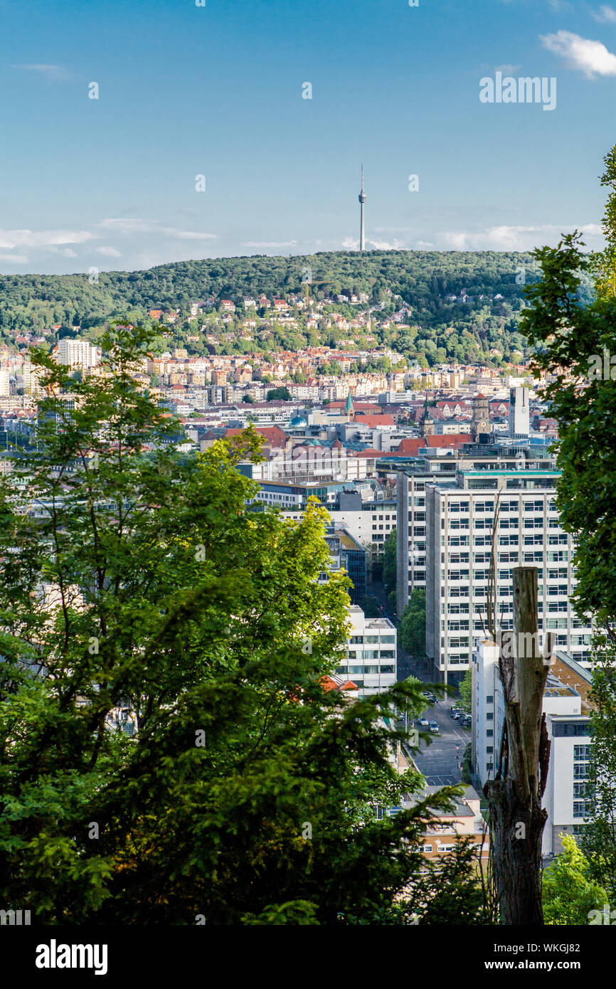 Scenic rooftop view of Stuttgart, Germany showing modern high-rise ...