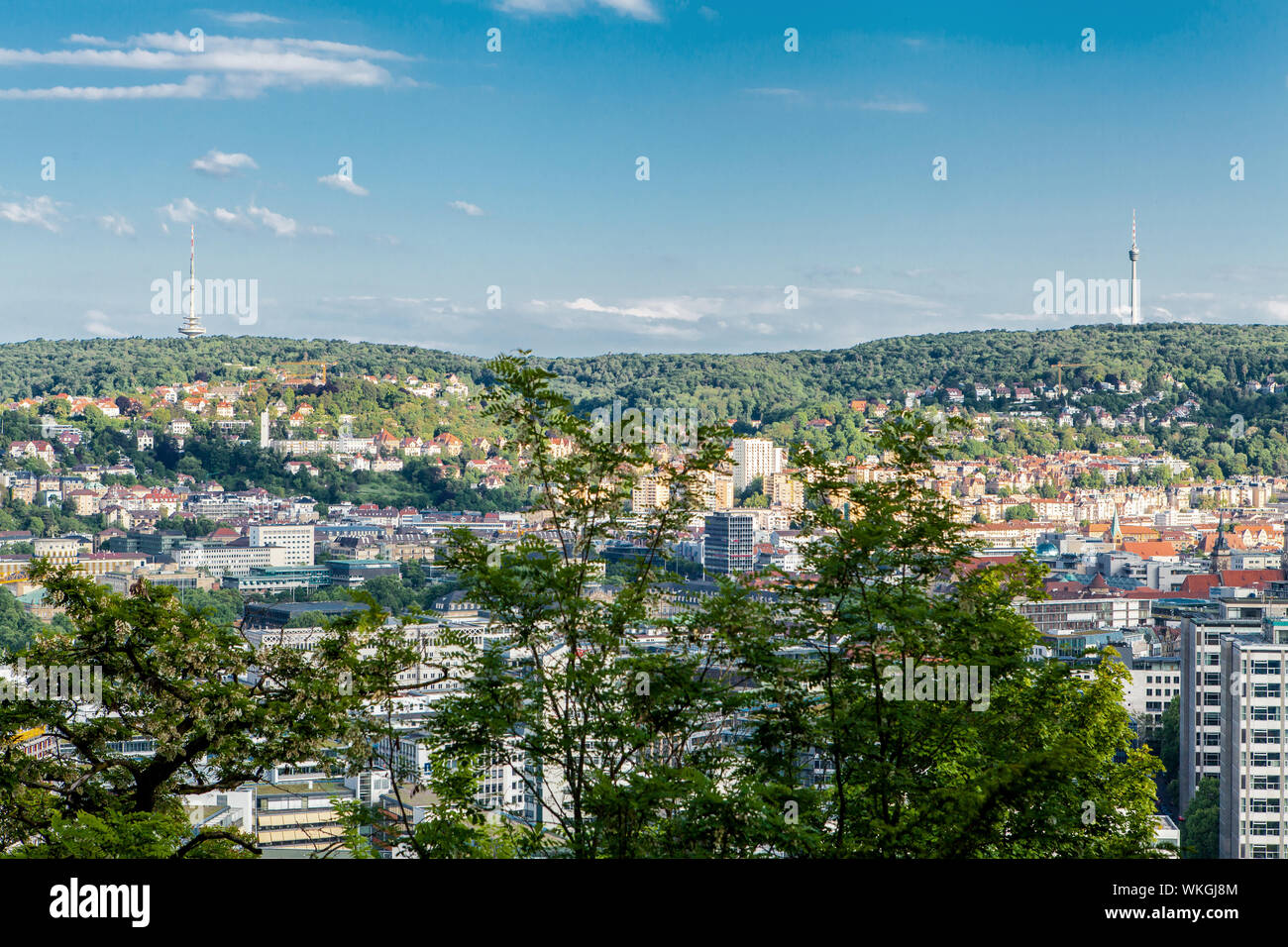 Scenic rooftop view of Stuttgart, Germany showing modern high-rise ...