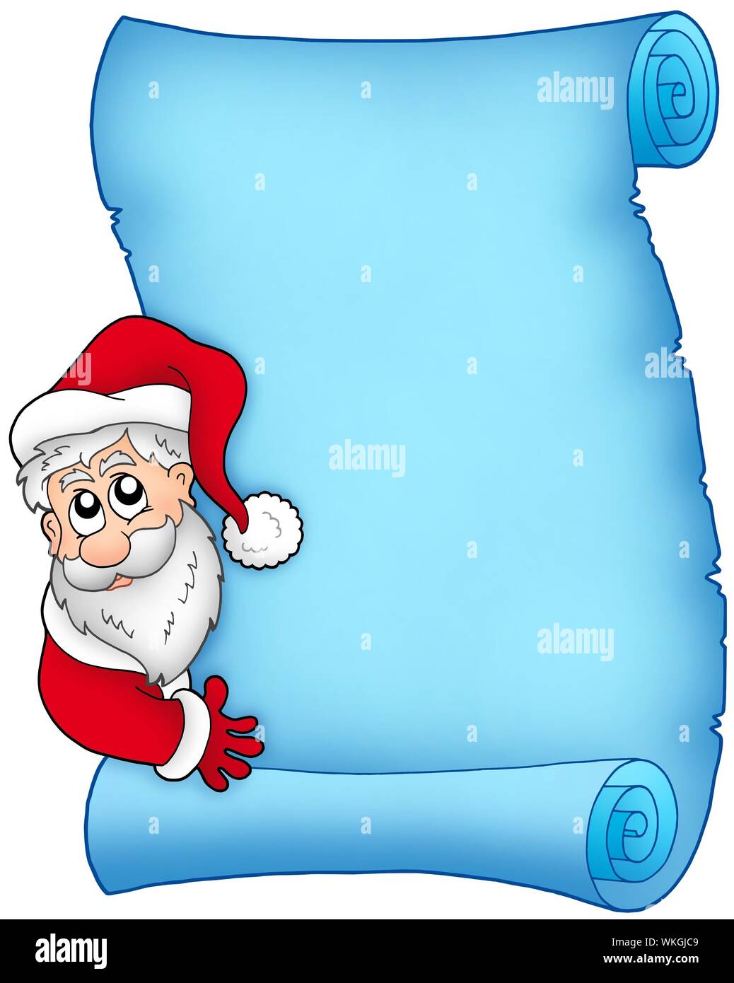 Christmas blue scroll with Santa 1 - color illustration Stock Photo - Alamy