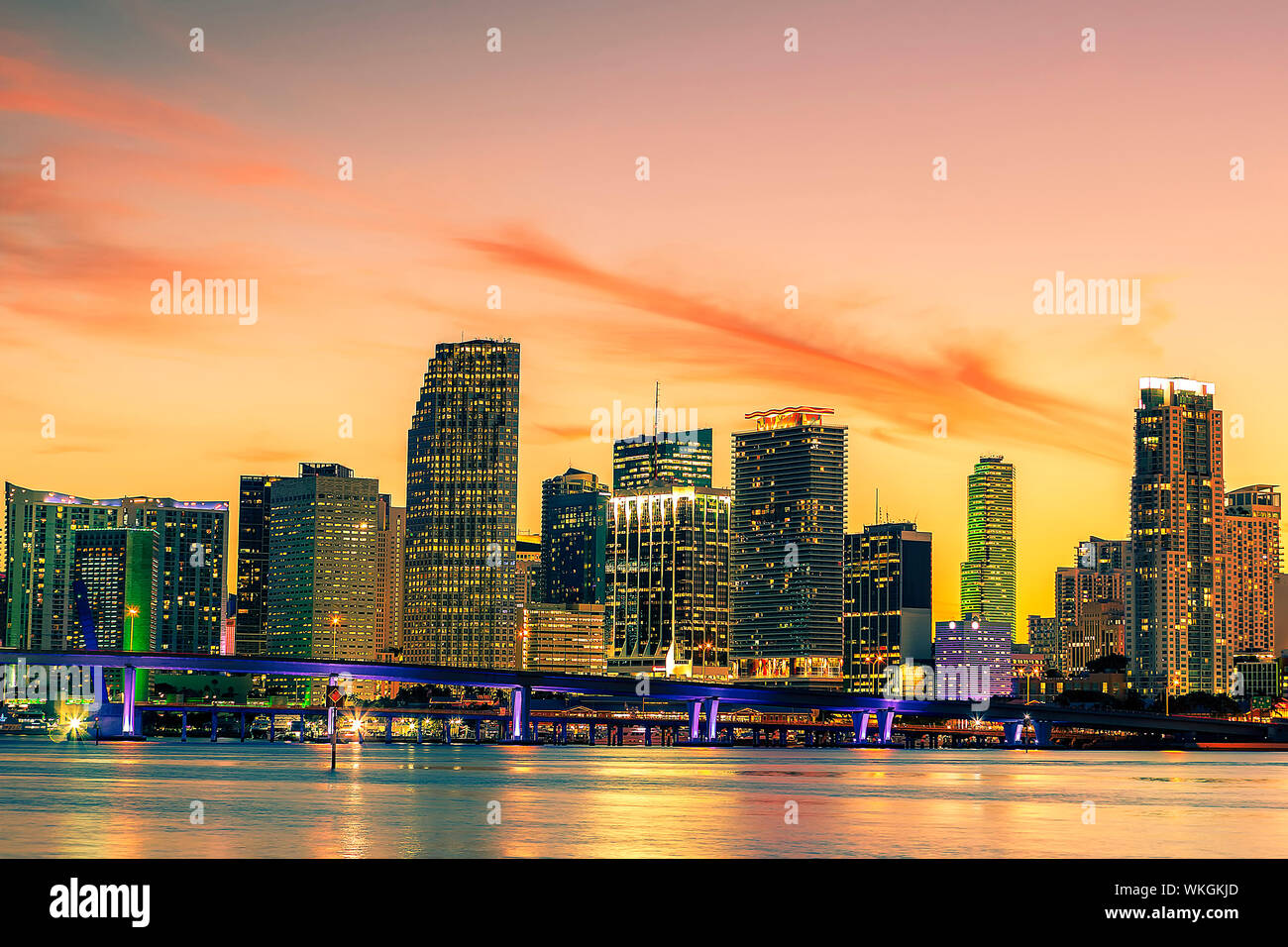 Famous cIty of Miami, Florida, USA, summer sunset Stock Photo - Alamy